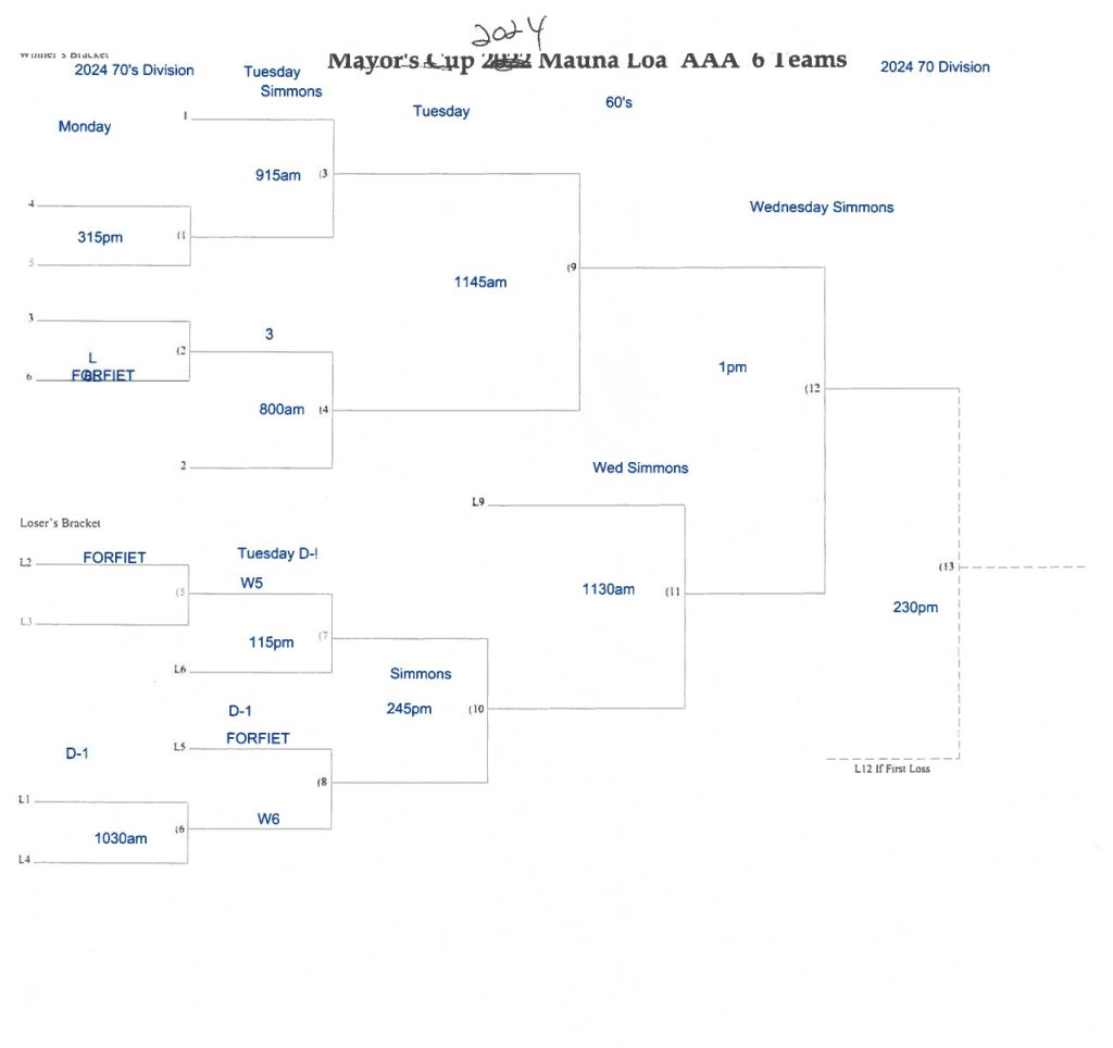 Tournament Bracket – Hawaii Mayor's Cup Softball Tournament